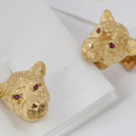 18 karat Gold Leopard Head Cuff Links with Ruby Eyes