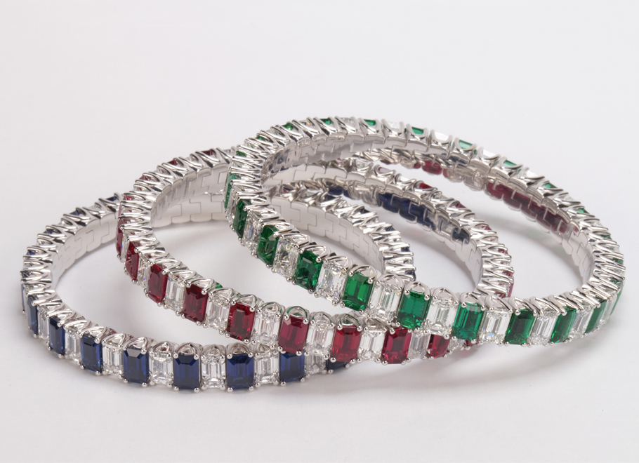 Magnificent Xpandable™ Emerald Cut Diamond and Colored Stone Bracelets ...
